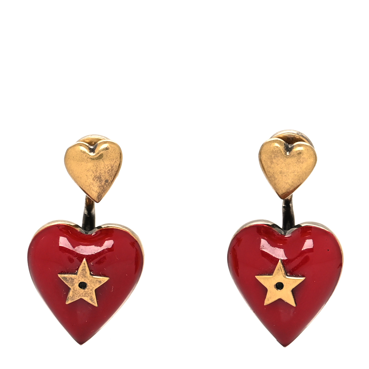CHRISTIAN DIOR Heart Dioramour Earrings Gold Red 1222666 FASHIONPHILE