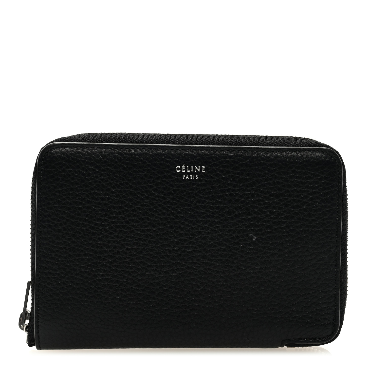CELINE Drummed Calfskin Zip Around Multifunction Wallet Black Citron 1406765 FASHIONPHILE