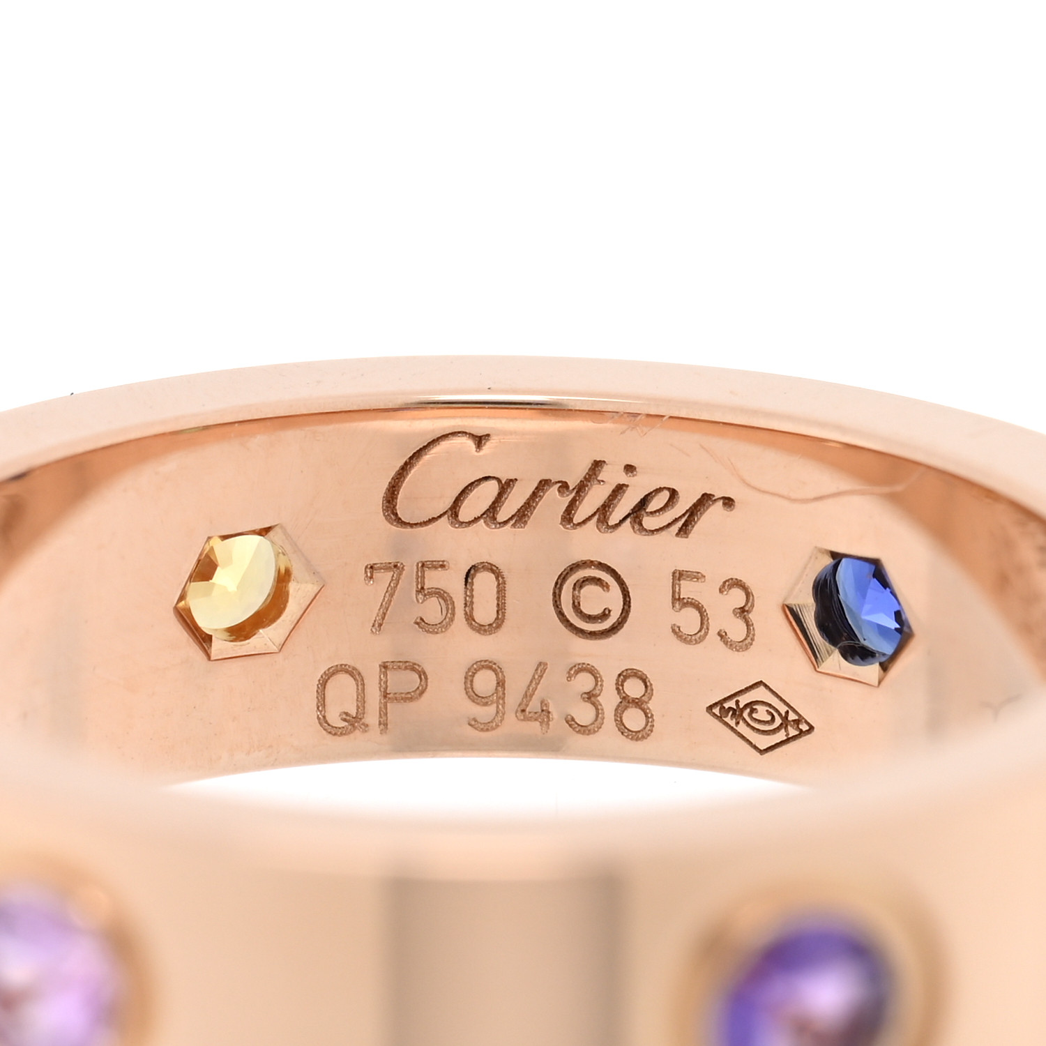 CARTIER 18K Pink Gold Sapphire Garnet Amethyst 5.5mm LOVE Ring 53 6.25 1559439 FASHIONPHILE