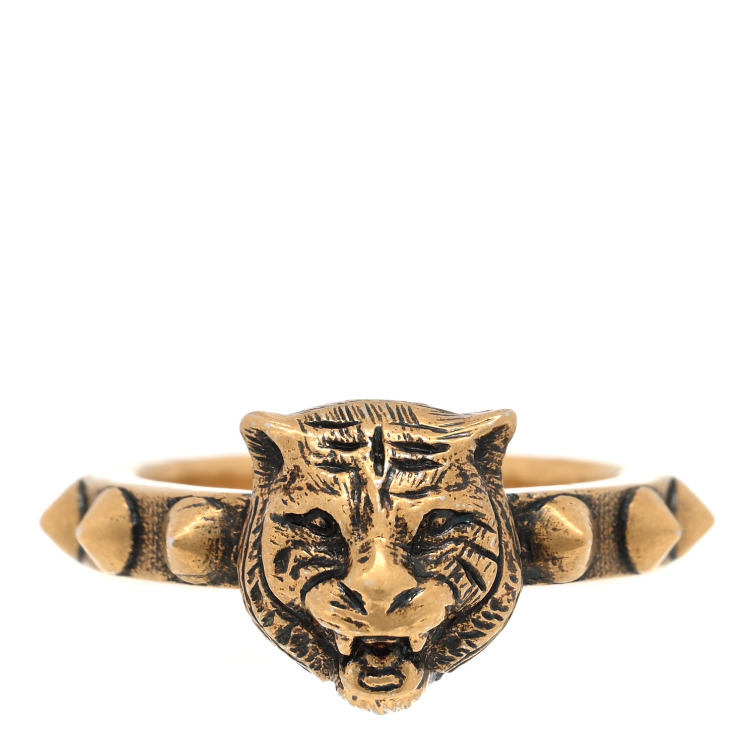 GUCCI Feline Head Ring 70 13 Aged Gold 1536383 FASHIONPHILE