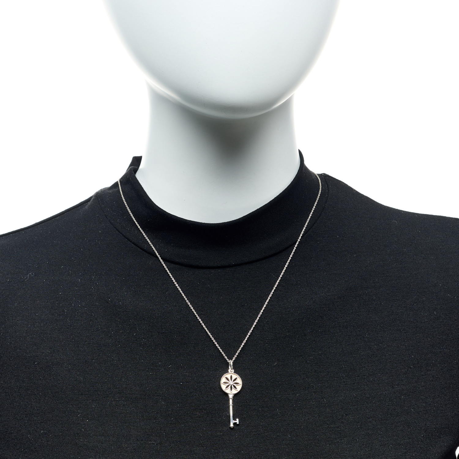 TIFFANY Sterling Silver Diamond Small Daisy Key Pendant Necklace 1550585 FASHIONPHILE