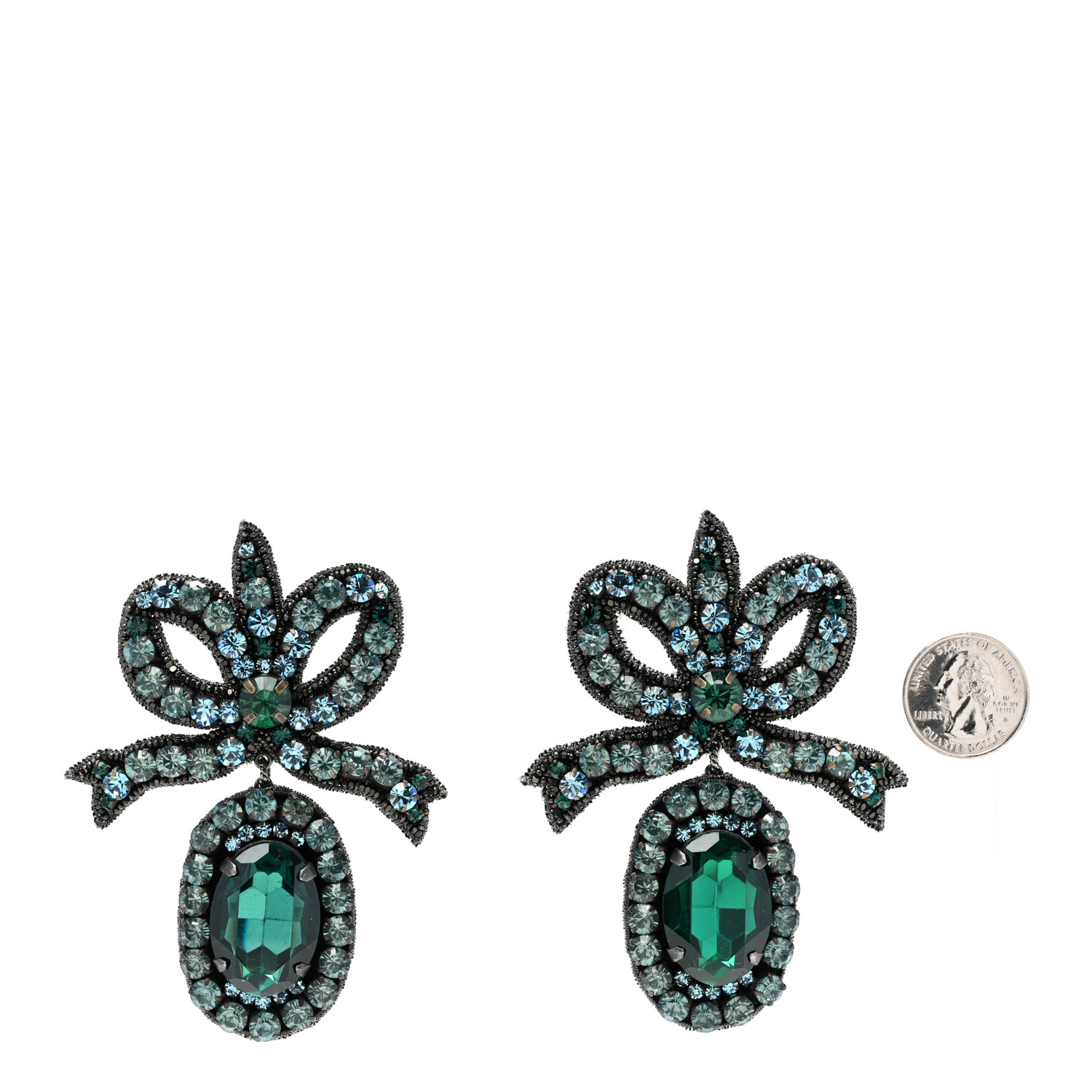 GUCCI Metal Crystal Embroidered Bow Earrings Green 1323634 FASHIONPHILE