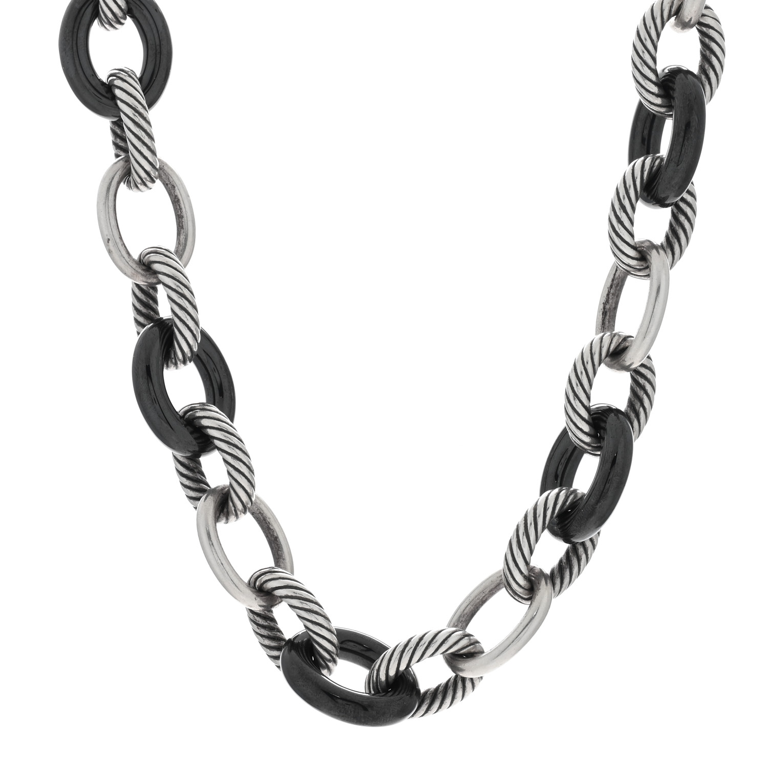 DAVID YURMAN Sterling Silver Black Ceramic 18mm Large Oval Link Necklace Black FASHIONPHILE