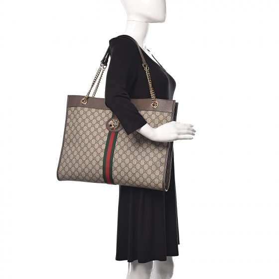 GUCCI GG Supreme Monogram Large Rajah Chain Tote Beige New Acero 918010 ...