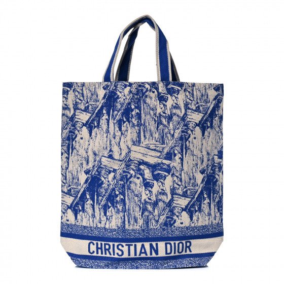 CHRISTIAN DIOR Canvas Print Cruise Tote Ivory Blue 916935 | FASHIONPHILE
