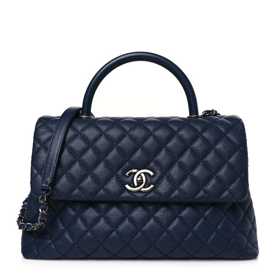 CHANEL Caviar Quilted Medium Coco Handle Flap Navy Blue 1443975 ...