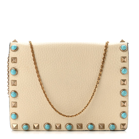 VALENTINO GARAVANI Grained Calfskin Rockstud Rolling Wallet on Chain ...