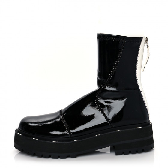 FENDI Patent Neoprene Combat Boots 39.5 Black 1039192 | FASHIONPHILE