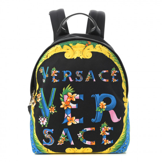 VERSACE Nylon Print Backpack Black Multicolor 1040549 | FASHIONPHILE