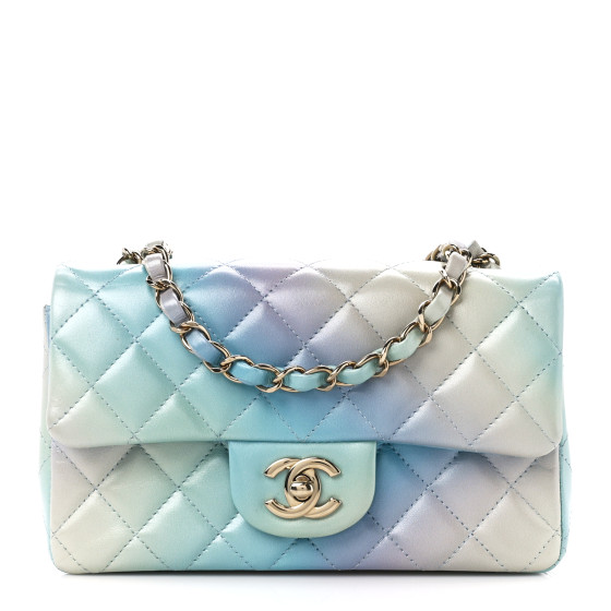 CHANEL Lambskin Quilted Tie Dye Ombre Mini Rectangular Flap Blue ...