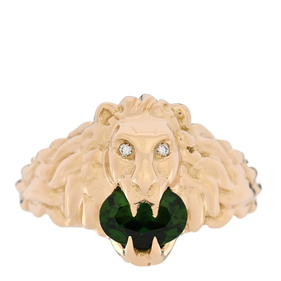 GUCCI 18K Yellow Gold Diamond Chrome Diopside Lion Head Ring 50 5.5 1528603 FASHIONPHILE
