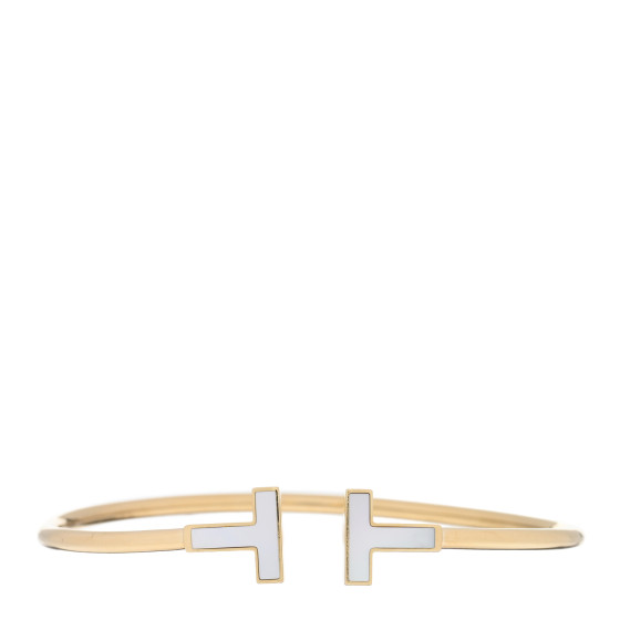 TIFFANY 18K Yellow Gold Mother of Pearl T Wire Bracelet 1420793 FASHIONPHILE