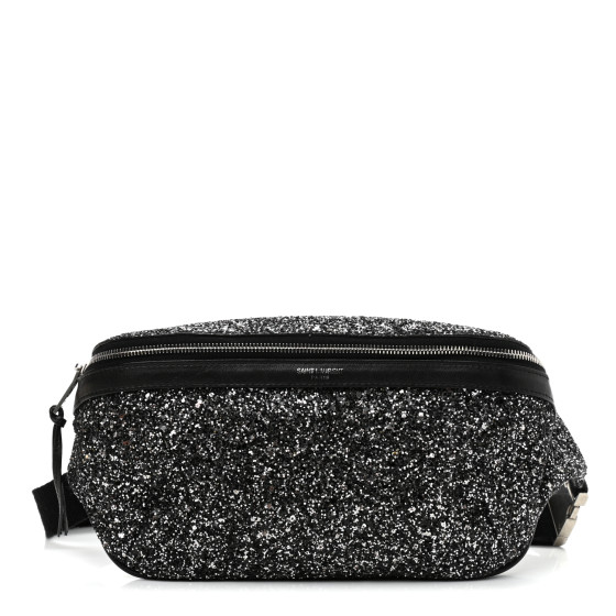 Saint Laurent Lambskin Glitter Belt Bag Metallic Black 1130798