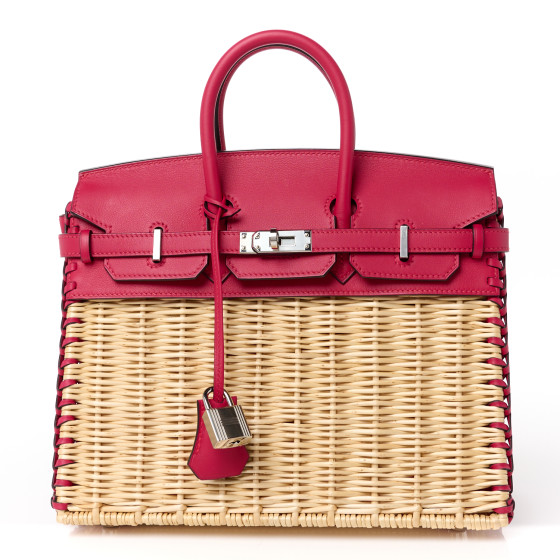 HERMES Wicker Swift Picnic Birkin 25 Naturel Framboise - Great Gifts Club