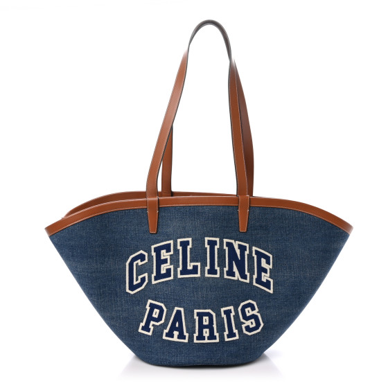 CELINE Denim Calfskin Large Couffin Logo Tote Blue 1546090 FASHIONPHILE
