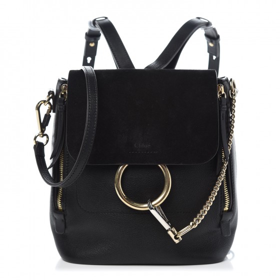 CHLOE Suede Calfskin Small Faye Backpack Black 330106 | FASHIONPHILE