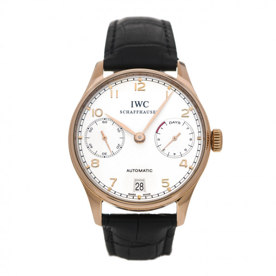 IWC 18K Rose Gold Alligator 42mm Portugieser 7 Days Automatic Watch ...