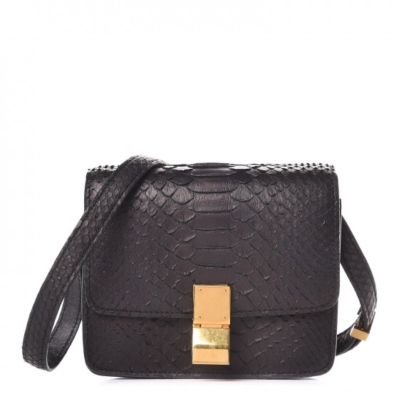 CELINE Python Small Classic Box Flap Bag Black 333647 | FASHIONPHILE