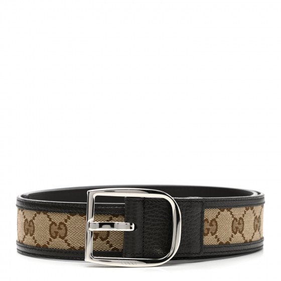 GUCCI Monogram Dollar Calfskin 40mm Belt 85 34 Beige Ebony Testa Di
