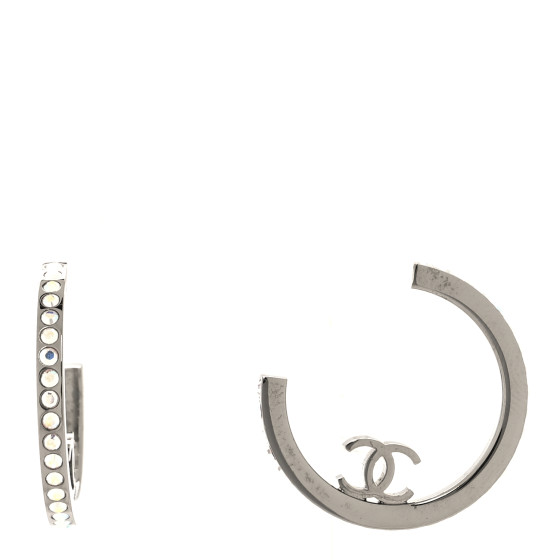 CHANEL Crystal CC Hoop Earrings Silver 1479613 | FASHIONPHILE