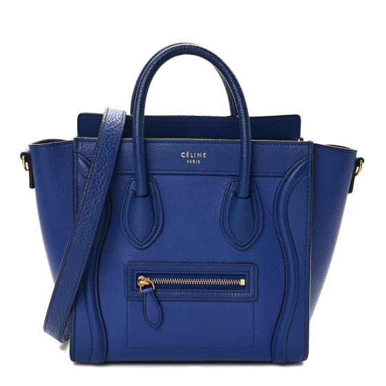 CELINE Drummed Calfskin Nano Luggage Indigo 1501671 FASHIONPHILE