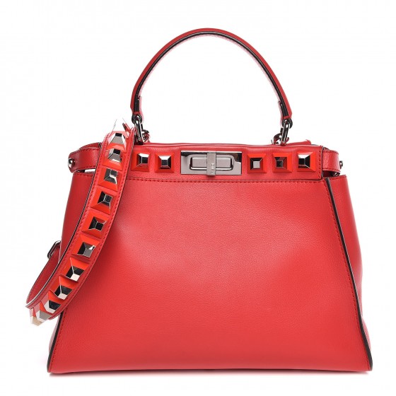 FENDI Vitello Seta Studded Medium Peekaboo Iconic Satchel Fiamma 334558 ...