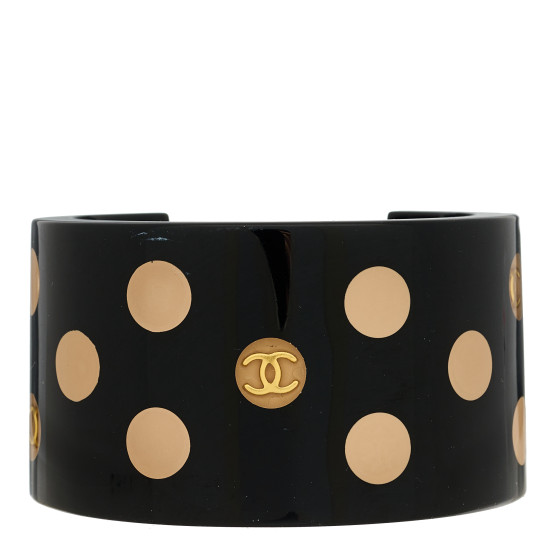 Chanel Resin Dotted CC Cuff Black Beige