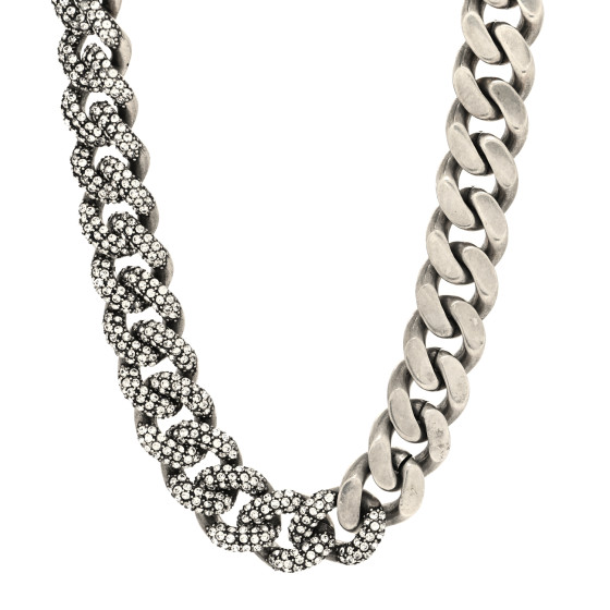 SAINT LAURENT Crystal Curb Chain Necklace Oxidized Silver 1253108 FASHIONPHILE