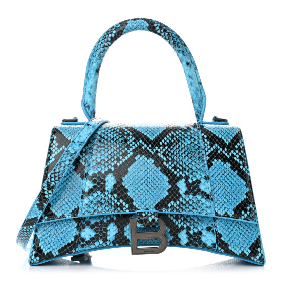 BALENCIAGA Shiny Calfskin Python Effect Small Hourglass Top Handle Bag ...