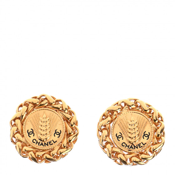 CHANEL Wheat CC Clip On Earrings Gold 917283 | FASHIONPHILE