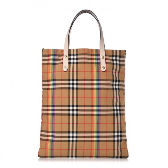 BURBERRY Vintage Rainbow Check Shopper Tote White 338030 | FASHIONPHILE