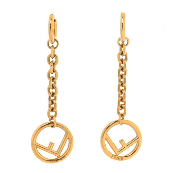 FENDI Metal FF Hoop Drop Earrings Gold FASHIONPHILE