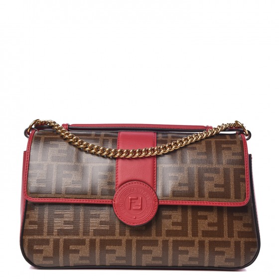 FENDI Vitello Grace Glazed Fabric FF 1974 Double F Shoulder Bag Fragola ...