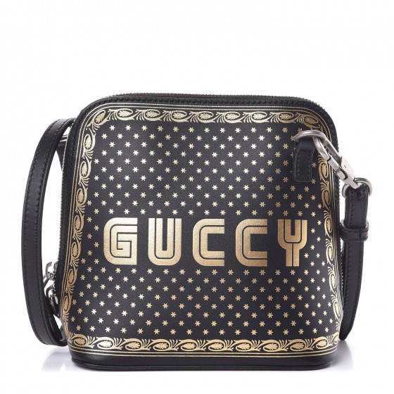 GUCCI X SEGA Calfskin GUCCY Stars Mini Dome Shoulder Bag Black Gold 337757 | FASHIONPHILE