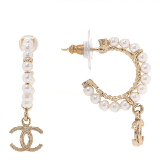 Chanel pearl hoop earrings store