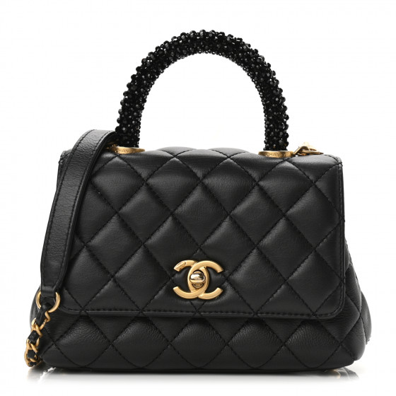 CHANEL Calfskin Crystal Quilted Extra Mini Coco Handle Flap Black ...
