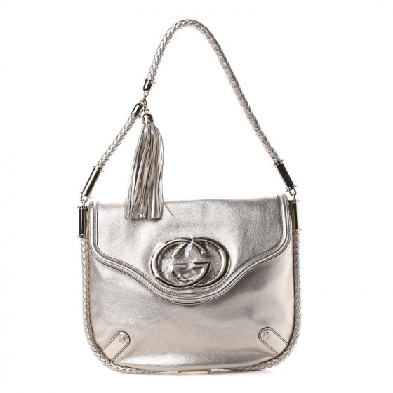 Gucci Metallic Calfskin Medium Britt Tassel Shoulder Bag Platinum 606154 Fashionphile