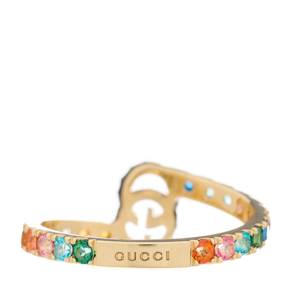 GUCCI 18K Yellow Gold Mixed Gemstone Running GG Ring 50 5.25 1169235 FASHIONPHILE