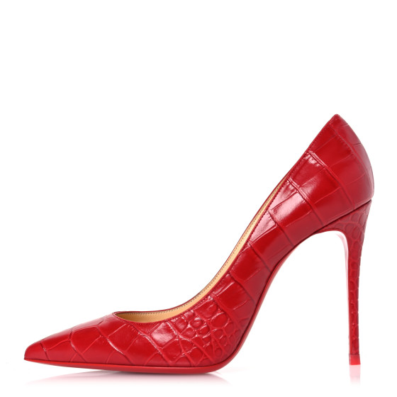 CHRISTIAN LOUBOUTIN Calfskin Crocodile Embossed Kate 100 Pumps 38 Red ...