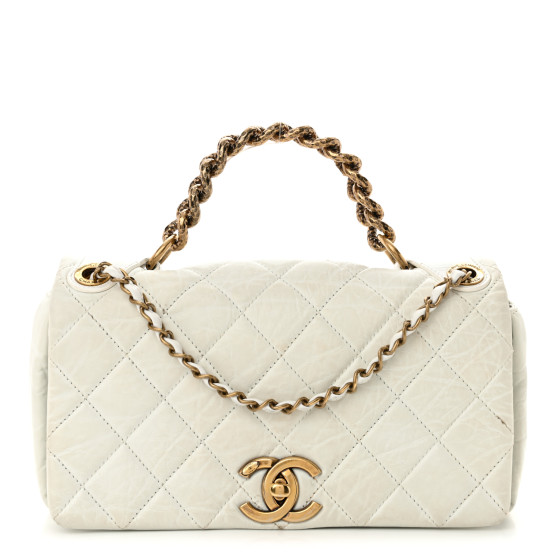 CHANEL Aged Calfskin Quilted Medium Pondichery Flap White 1628876 ...