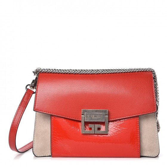 GIVENCHY Crinkled Patent Goatskin Small GV3 Shoulder Bag Red Coquelicot ...