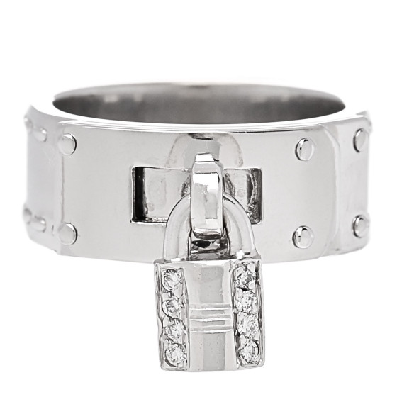 HERMES 18K White Gold Diamond Kelly Lock Ring 50 5.5 FASHIONPHILE