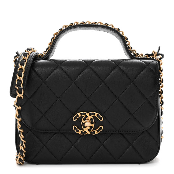 CHANEL Lambskin Quilted Small Chain Infinity Top Handle Flap Black ...
