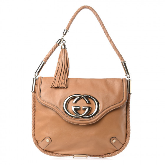 Gucci Calfskin Medium Britt Tassel Shoulder Bag Beige 406281 Fashionphile