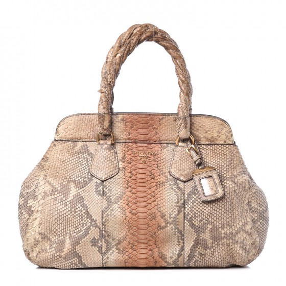 PRADA Python Top Handle Frame Bag Naturale 330086 | FASHIONPHILE