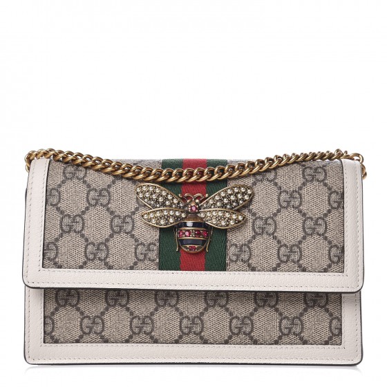 GUCCI GG Supreme Monogram Web Queen Margaret Chain Wallet White 334195 ...