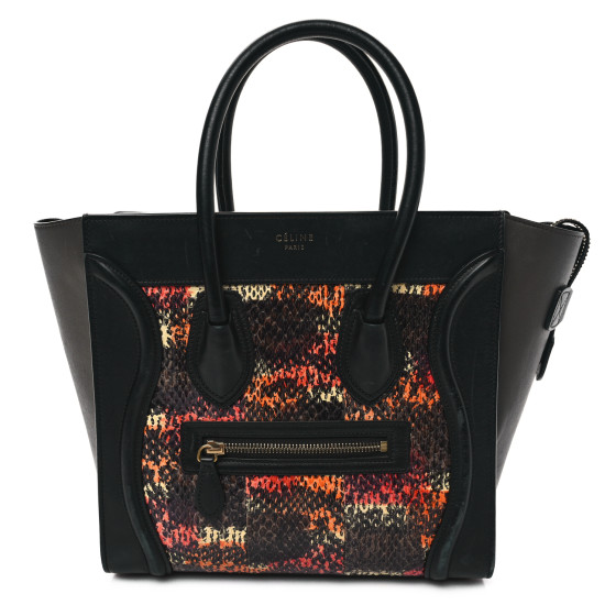 CELINE Snakeskin Smooth Calfskin Tri Color Luggage Black Khaki 1558721 FASHIONPHILE