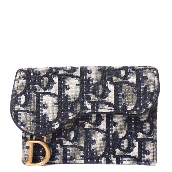 CHRISTIAN DIOR Oblique Saddle Card Holder Blue 335092 | FASHIONPHILE