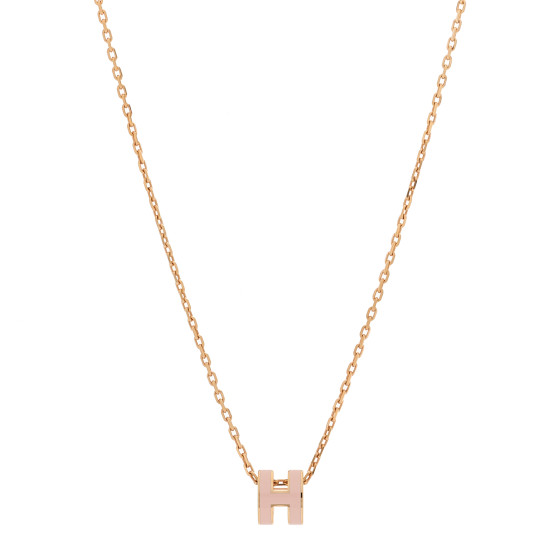 HERMES Lacquered Rose Gold Mini Pop H Pendant Necklace Rose Dragee 1571294 FASHIONPHILE
