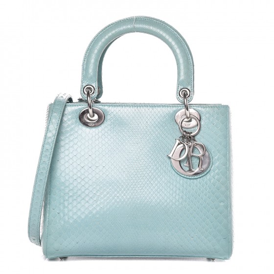CHRISTIAN DIOR Python Medium Lady Dior Light Blue 330185 | FASHIONPHILE